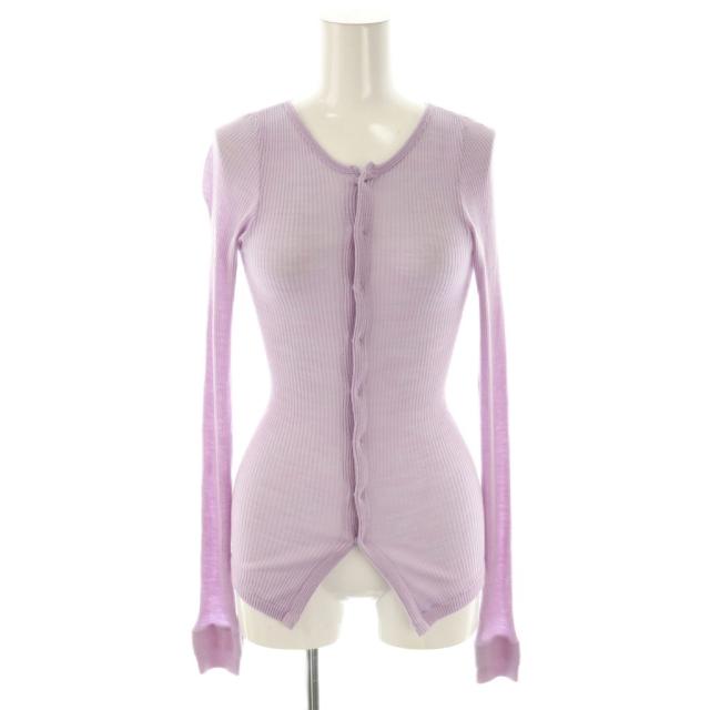 【中古】オーラリー AURALEE WOOL SOFT RIB CARDIGAN カーディガン リブ 長袖 1 ラベンダー A24AC03HN /HK ■OS