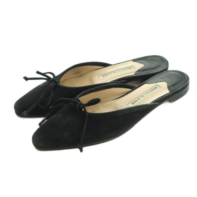 【中古】マノロブラニク Ballerimu ミュール サンダル スエード ローヒール 37.5 24.5cm 黒 ブラック レディース