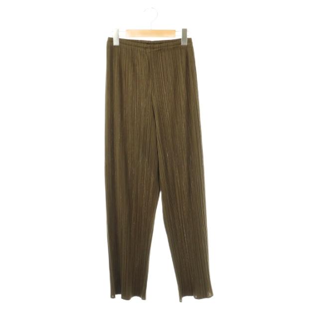 【中古】プリーツプリーズ PLEATS PLEASE プリーツワイドパンツ イージー 3 カーキ /DO ■OS レディース