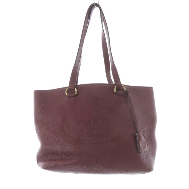 【中古】プラダ PRADA エンボス ロゴ レザー トートバッグ ハンドバッグ ロゴ ボルドー 1BG100 /SR ■OH レディース