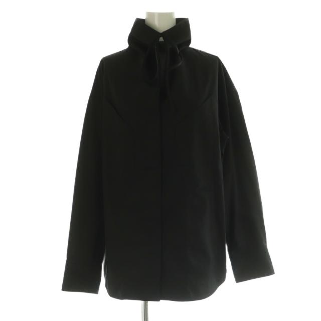 【中古】エルメス HERMES H5H0620DV 25年 ドレープカラーシャツ ブラウス 長袖 前開き コットン 36 黒 ブラック