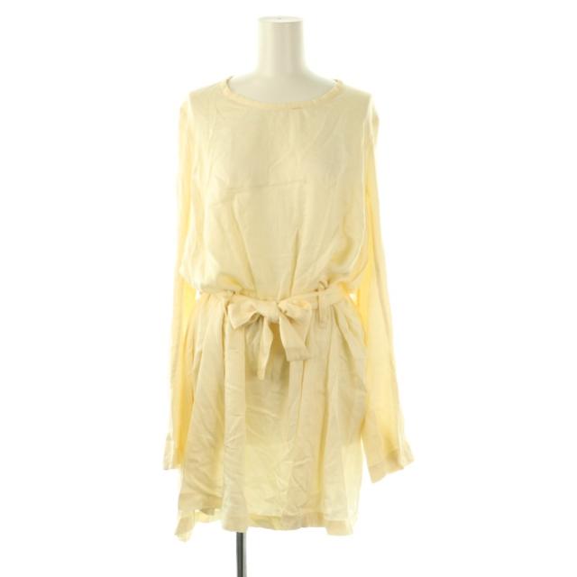 【中古】アンドゥムルメステール ANN DEMEULEMEESTER レーヨン ボタンスリーブ ワンピース 膝丈 34 アイボリー /HK