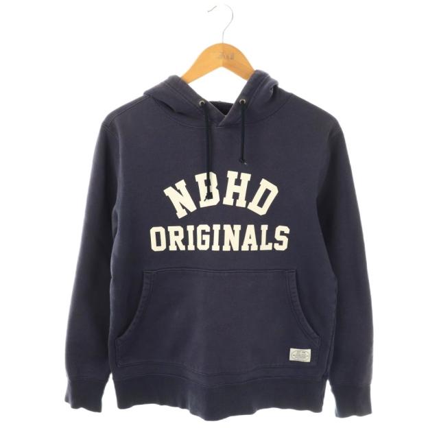 【中古】ネイバーフッド NEIGHBORHOOD C-HOODED LSプルオーバーパーカー プリント S ネイビー 152ATNH-CSM06 /HK