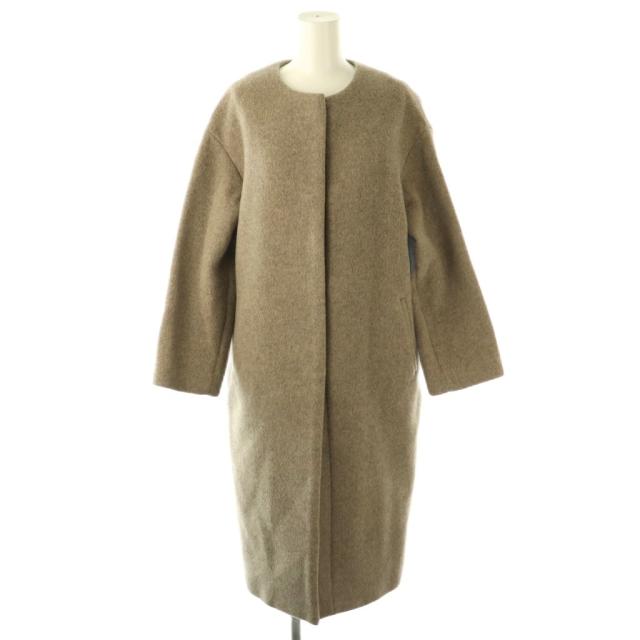 【中古】イエナ IENA ラムウール ノーカラーロングコート アウター 36 モカブラウン ブラウン /CX ■OS レディース
