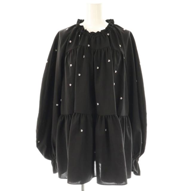 【中古】ミュベール muveil パール刺繍ブラウス 38 ブラック /ES ■OS レディース