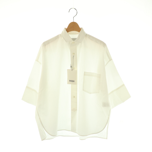 【中古】未使用品 ティッカ TICCA スクエア半袖ダブルカフスシャツ F ホワイト /DO ■OS レディース
