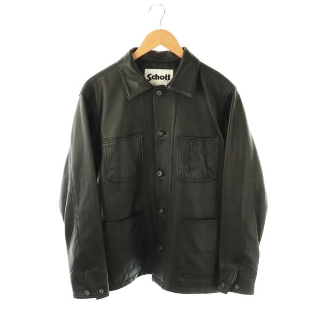 【中古】ショット SCHOTT ラムレザー カバーオール ジャケット S ブラック /DF ■OS メンズ