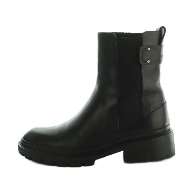 【中古】ランバンオンブルー ショートブーツ サイドゴア タンクソール レザー 24.5cm 黒 ブラック 27180100