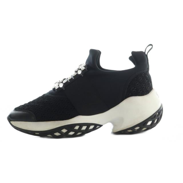 【中古】ロジェヴィヴィエ ヴィヴ ラン スニーカー シューズ ビジュー装飾 37.5 24.5cm 黒 ブラック ■OS レディース