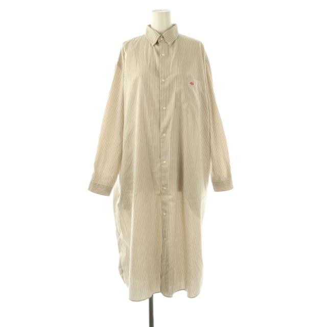 【中古】ダントン DANTON オックスフォードボタンダウンシャツドレス ワンピース 長袖 ロング 36 モカ キナリ