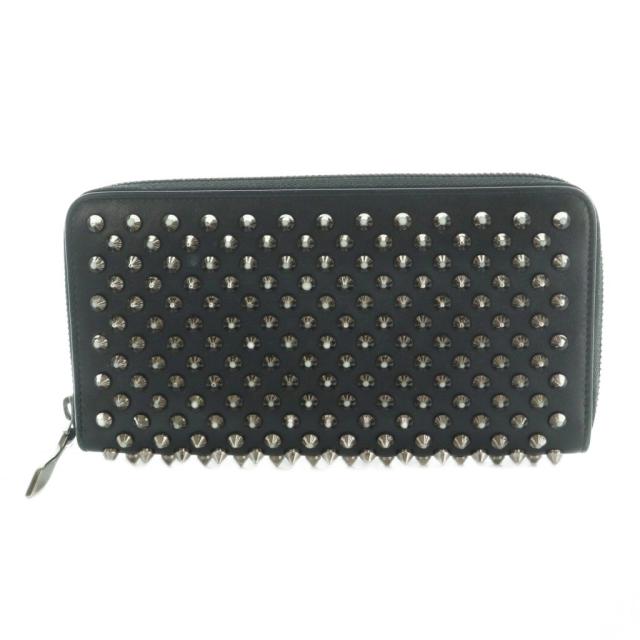 【中古】クリスチャンルブタン パネトーネ 長財布 ラウンドファスナー 小銭入れ スタッズ 黒 ブラック レディース