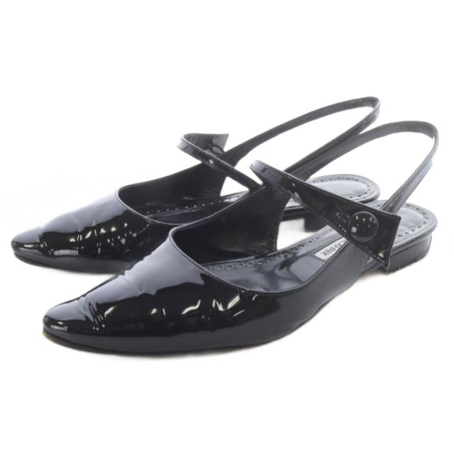 【中古】マノロブラニク パテントレザー スリングバック パンプス ストラップ 38 黒 /SR レディース