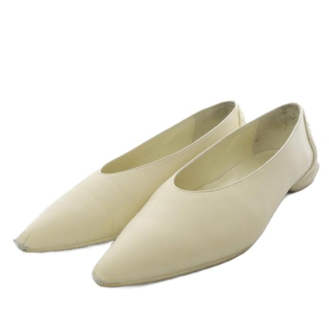 【中古】シーセイ スリットパンプス フラット ポインテッドトゥ カーフレザー 37.5 アイボリー /YO31 レディース
