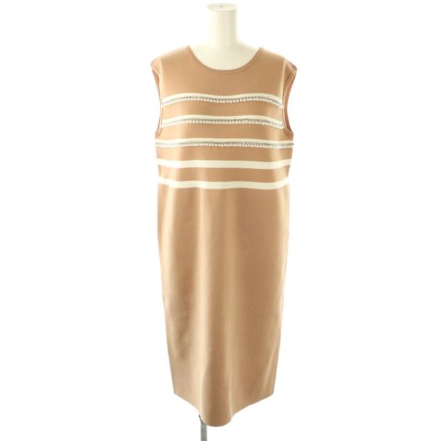 【中古】グレースクラス GRACE Class 25SS ボーダーパールワンピース ニット ひざ丈 36 キャメル レディース