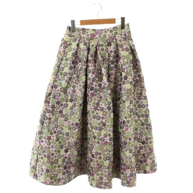 【中古】セブンテンバイミホカワヒト フラワージャガードスカート フレア ロング M ホワイト マルチカラー