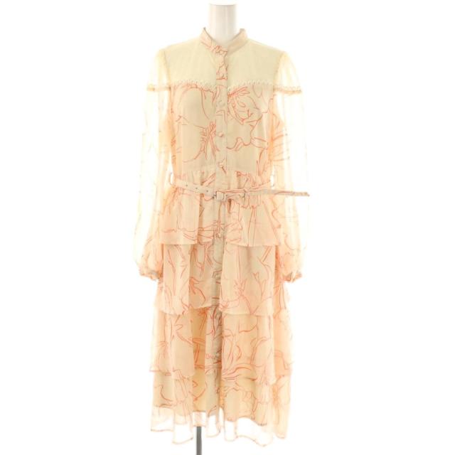 【中古】エラディエ Print ruffle tiered dress F アイボリー ピンク プリント ラッフル ティアード ワンピース