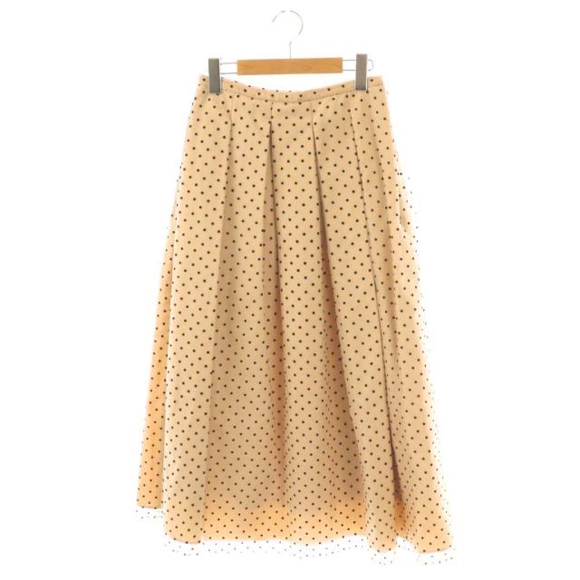 【中古】未使用品 ツル バイ マリコオイカワ Odette ドットチュール フレアスカート タック 34 ベージュ ブラック