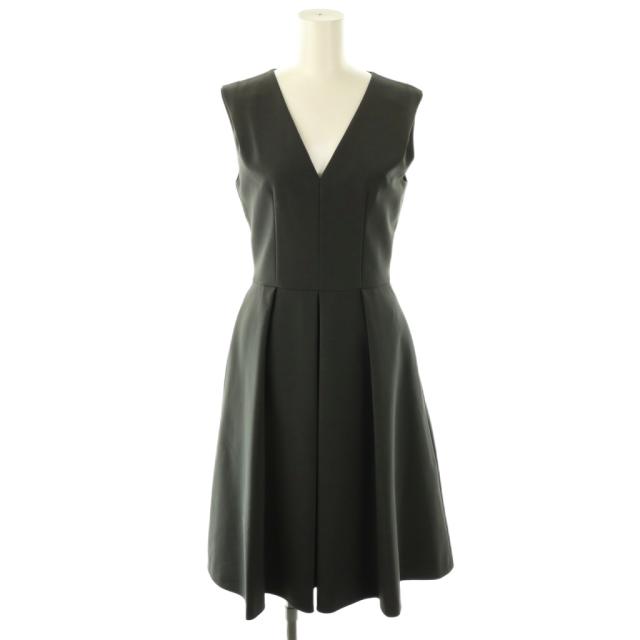 【中古】フォクシーニューヨーク FOXEY NEW YORK Dress Freesia ワンピース Vネック タック 38 チャコール 31026