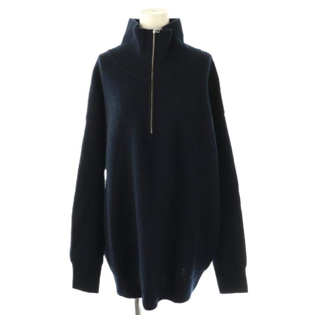 【中古】フレームワーク Framework 24AW ワッフルハーフジッププルオーバー ニット セーター ウール ネイビー 紺