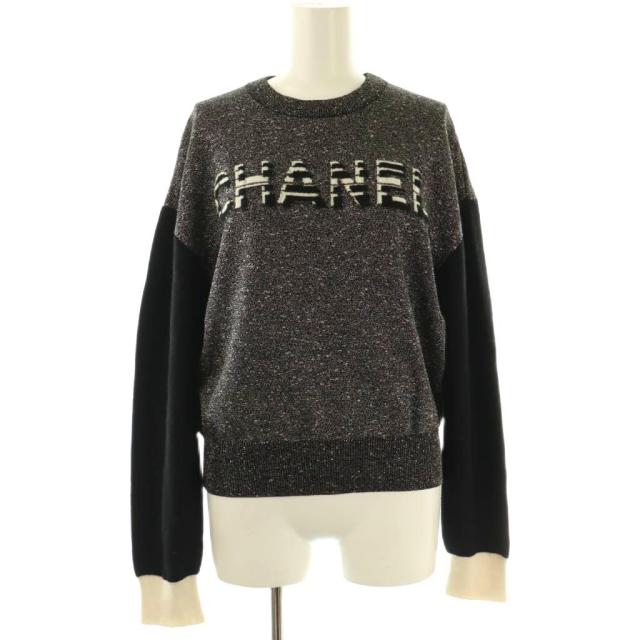【中古】シャネル CHANEL P62886K48477 Cashmere Logo Knit ニット セーター 長袖 カシミヤ混 36 黒 アイボリー