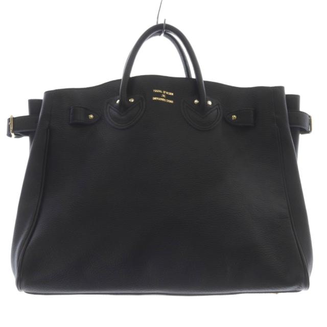 【中古】ヤングアンドオルセン エンボス ベルテッド トートバッグ ハンドバッグ ロゴ レザー 黒 /SR レディース