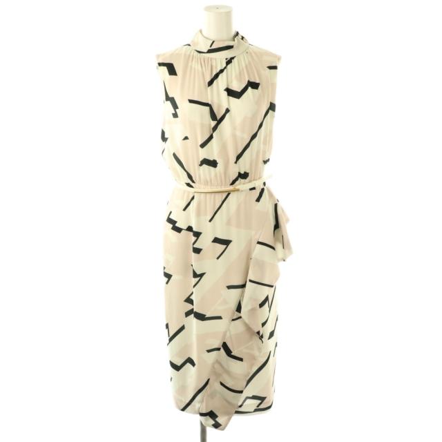 【中古】ピンキー&ダイアン ピンダイ ジオメトリックプリントワンピース 38 ピンク ベージュ ブラック 黒