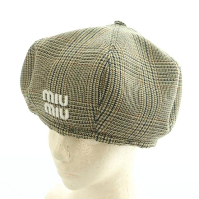 【中古】ミュウミュウ miumiu ロゴ刺繍 グレンチェック ベレー帽 帽子 5HC075 /AQ ■OS ■OH レディース