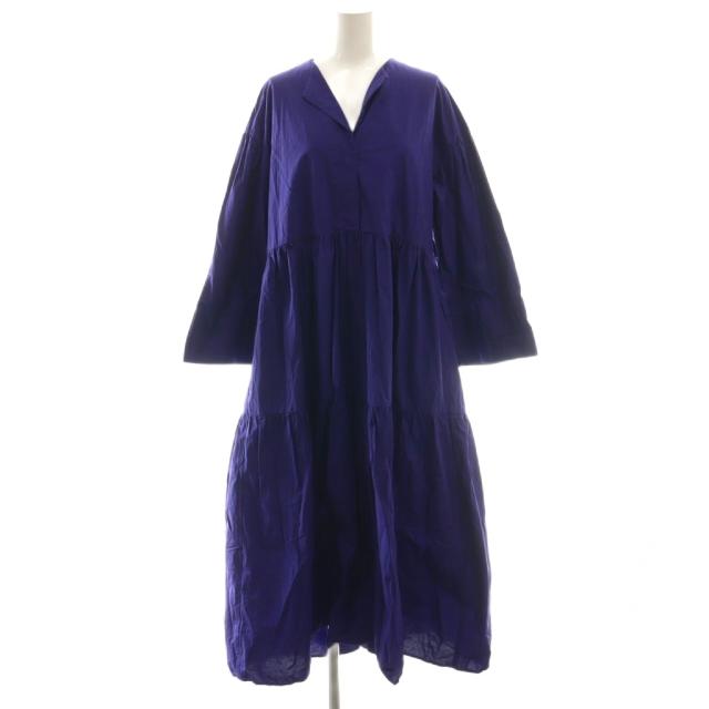 【中古】マーラカランコエン mala KALANCHOE  ティアードワンピース 長袖 ロング コットン 紫