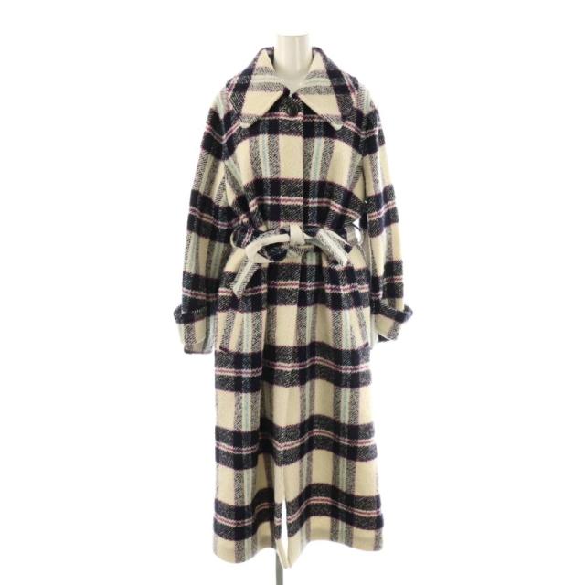 【中古】ジルスチュアート JILL STUART ケニーチェックコート アウター ロング ウール S アイボリー 紺 紫