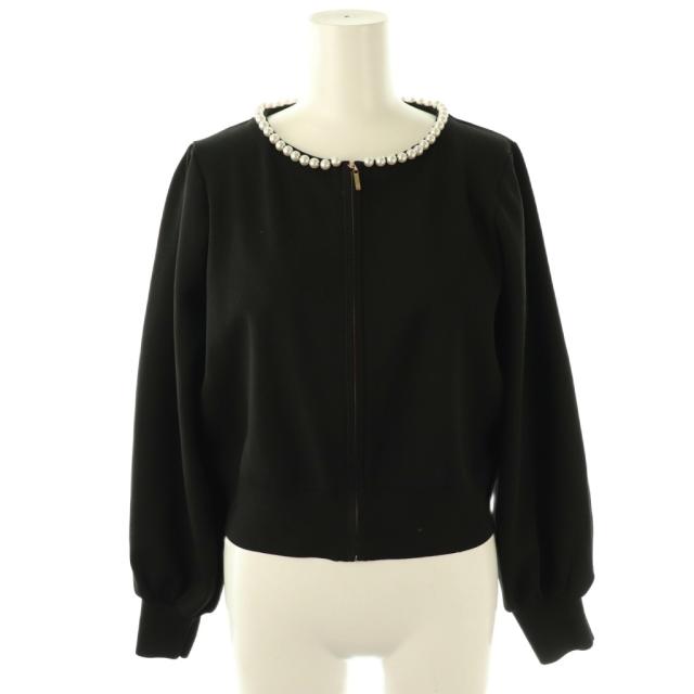 【中古】アナイ ANAYI パールブルゾン ニット ジップアップ ノーカラー 38 ブラック /HK ■OS レディース