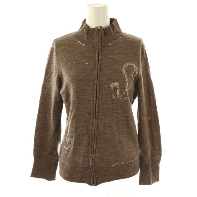 【中古】ミナペルホネン mina perhonen poem2 ジップアップ ブルゾン ジャケット ニット ブラウン /HK ■OS