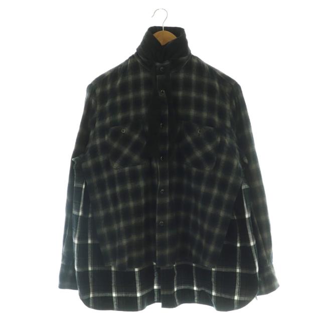 【中古】サカイ sacai 20-02237M レイヤードチェックシャツ 長袖 前開き コットン 1 濃紺 ライトグレージュ