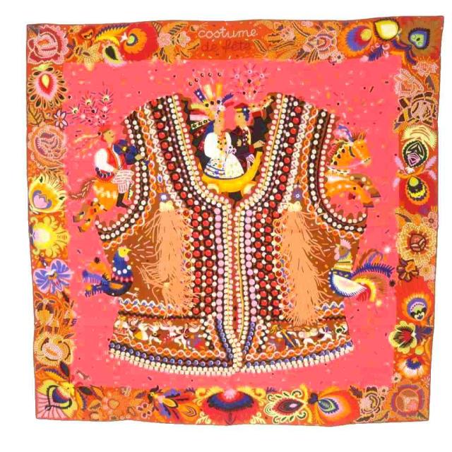 【中古】エルメス HERMES スカーフ カレ90 COSTUME DE FETE コスチューム・ドゥ・フェット シルク ピンク