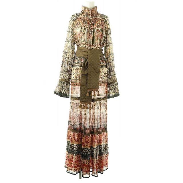 【中古】ノーウォス NOWOS thridda ラメ入り シアーワンピース ロング マキシ丈 ブラウン マルチカラー レディース