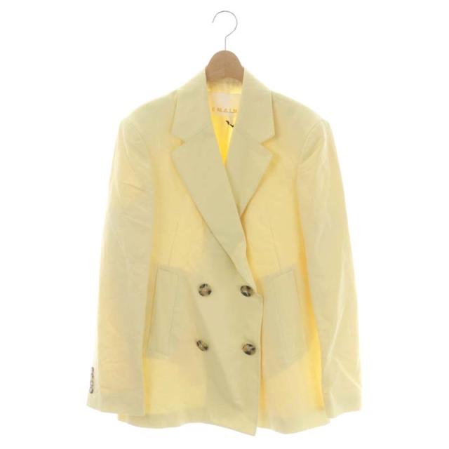 【中古】リメイン REMAIN DEBBIE BLAZEWR ジャケット テーラード ダブル 総裏地 リネン EU38 ライトイエロー