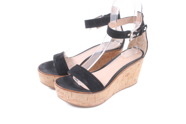 【中古】ジャンヴィトロッシ Gianvito Rossi サンダル コルク厚底 スウェード 38.5 25.5 黒 ブラック