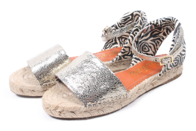 【中古】シャーロットオリンピア Charlotte Olympia サンダル エスパドリーユ ジュート ゼブラ 36 23 シルバー