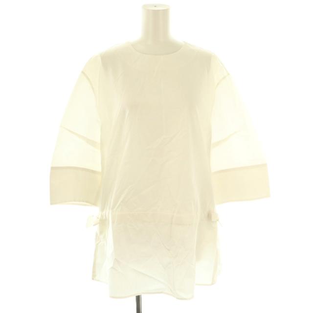 【中古】ジルサンダー コットン バックオープン ウエストギャザー ハーフスリーブブラウス シャツ 36 ホワイト /CX