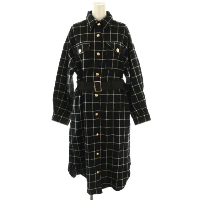 【中古】グレースクラス 24AW ウールチェックシャツワンピース 36 ブラック 黒 ホワイト 白 ベルト付き /CX ■OS