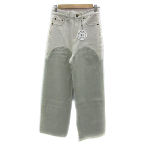 【中古】未使用品 アリシアスタン デニムパンツ ジーンズ ワイドパンツ S オフホワイト ライトグリーン レディース