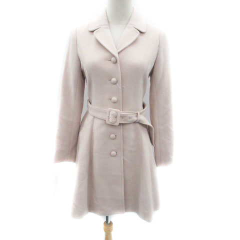 【中古】未使用品 レストローズ L'EST ROSE コート オープンカラー ロング丈 ベルト付き アンゴラ混 2 M ピンク