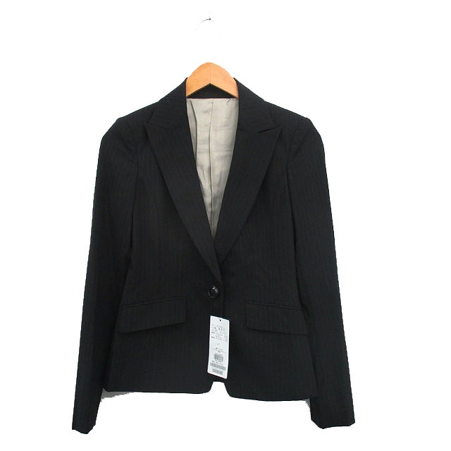 【中古】未使用品 クードシャンス タグ付き テーラードジャケット ブレザー ストライプ 36 ブラック /KT21 レディース