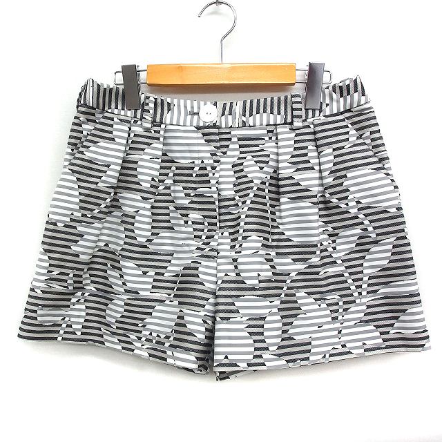 【中古】未使用品 デヴァステ DEVASTEE タグ付き ボーダー フラワージャガード タック ショートパンツ 38 グレー 灰