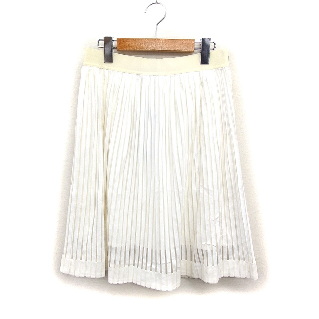 【中古】未使用品 ストラネス STRENESSE タグ付き シアー プリーツスカート ひざ丈 切替 無地 36 オフホワイト 白 /FT