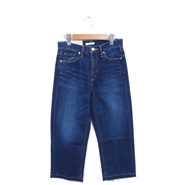 【中古】未使用品 クラネ CLANE タグ付き デニム ジーンズ ストレート パンツ フリンジ ウォッシュ加工 24 ブルー 青