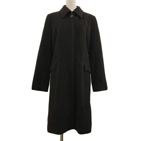 【中古】ロートレアモン コート ステンカラー ロング ウール 無地 比翼仕立て 肩パッド 長袖 2 茶 ブラウン