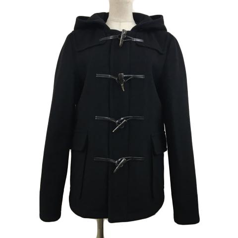 【中古】未使用品 パティクロス コート ダッフル ミドル フード ダブルジップ ウール メルトン 無地 長袖 S 黒