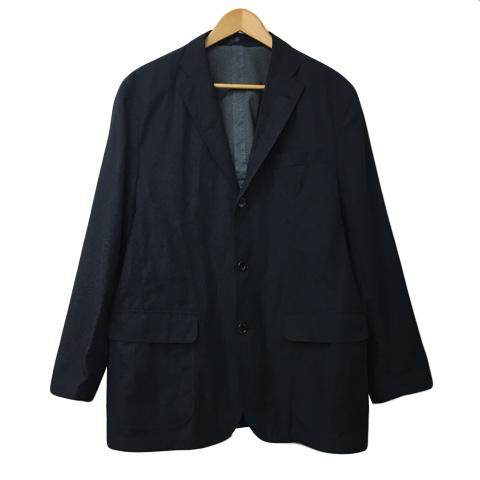【中古】未使用品 エレメントオブシンプルライフ ジャケット テーラード ミドル丈 無地 肩パッド 薄手 長袖 50 紺