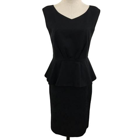 【中古】未使用品 ピンキー&ダイアン ピンダイ セットアップ ブラウス ノースリーブ スカート 膝丈 総柄 38 黒