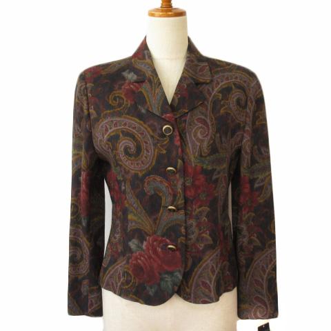 【中古】バーバリーズ Burberrys ビンテージ レトロ ジャケット 花柄 ペイズリー ウール 7 国内正規 黒 ブラック レディース